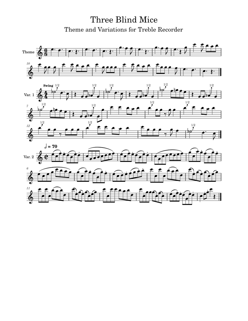 Three Blind Mice – Theme and Variations (WIP) Sheet Music for Recorder ...