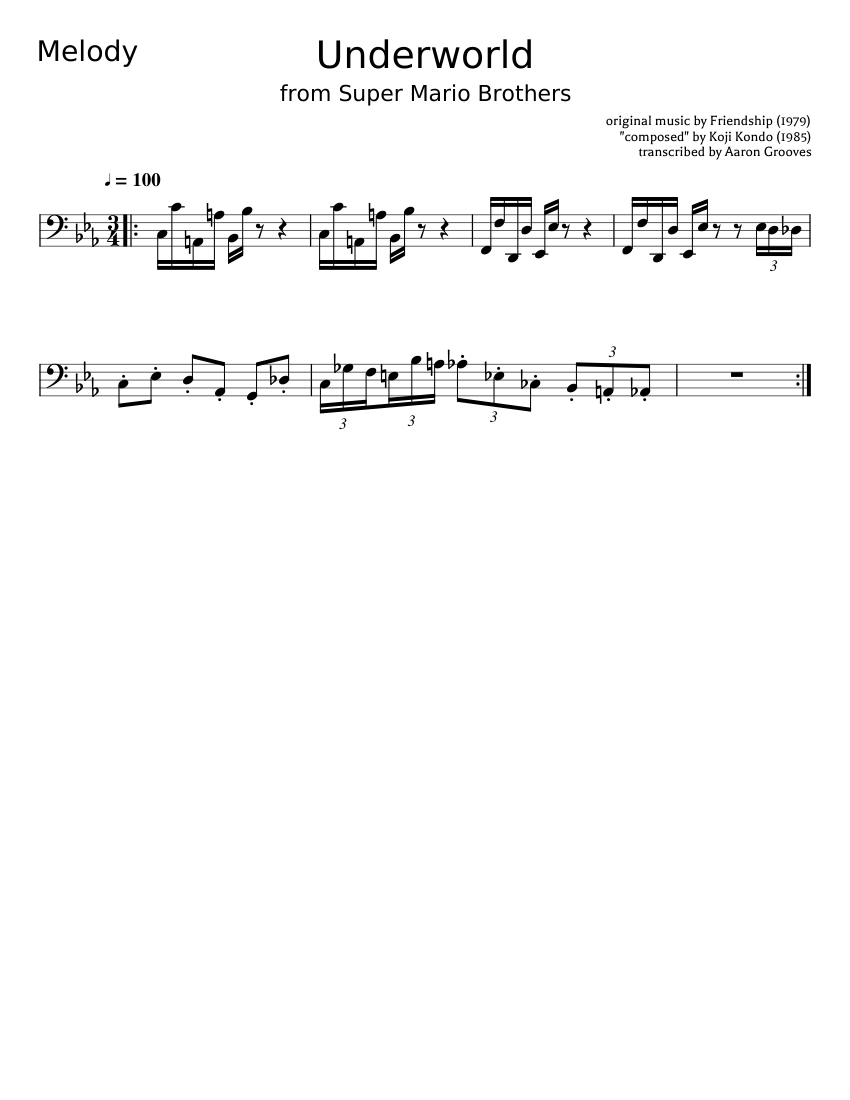 "Underworld" from Super Mario Brothers (original theme) Sheet Music for ...