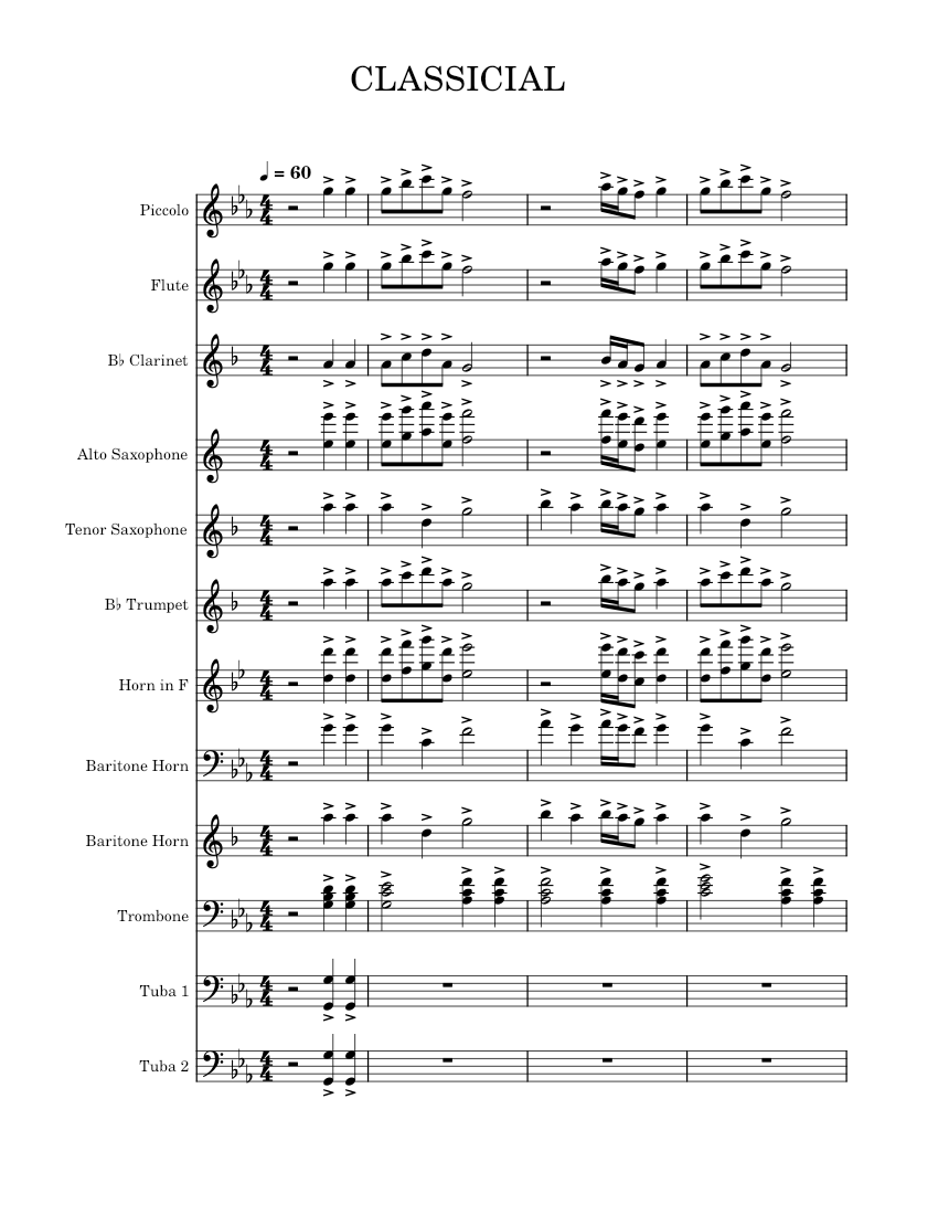 CLASSICIAL Sheet Music for Trombone, Tuba, Flute piccolo, Flute & more instruments (Marching ...