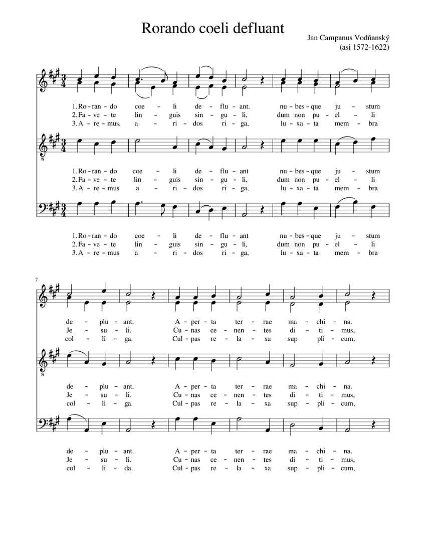 Rorando coeli defluant Sheet music for Soprano, Tenor, Bass voice (SATB ...
