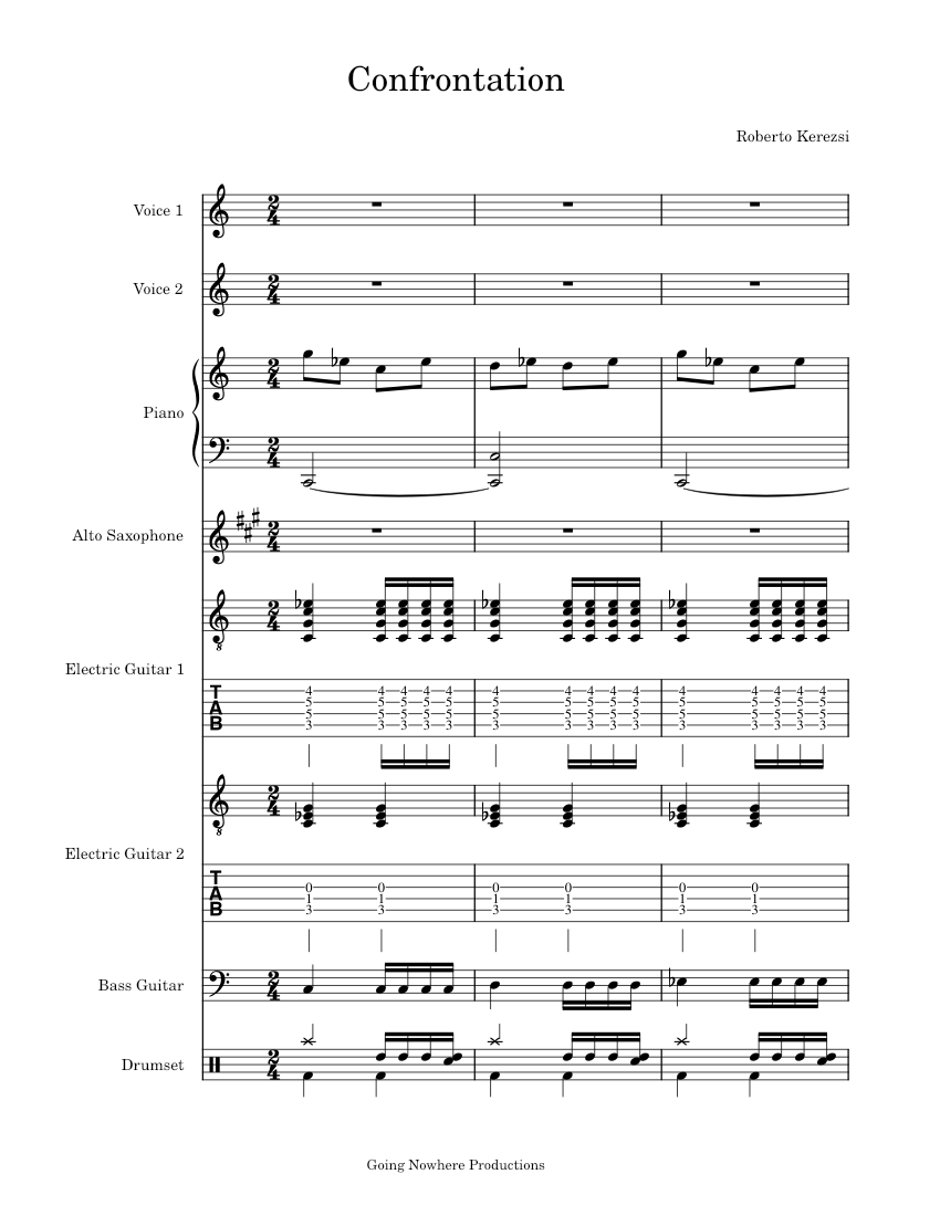 Confrontation Sheet Music and Tab for Piano, Vocals, Saxophone alto ...