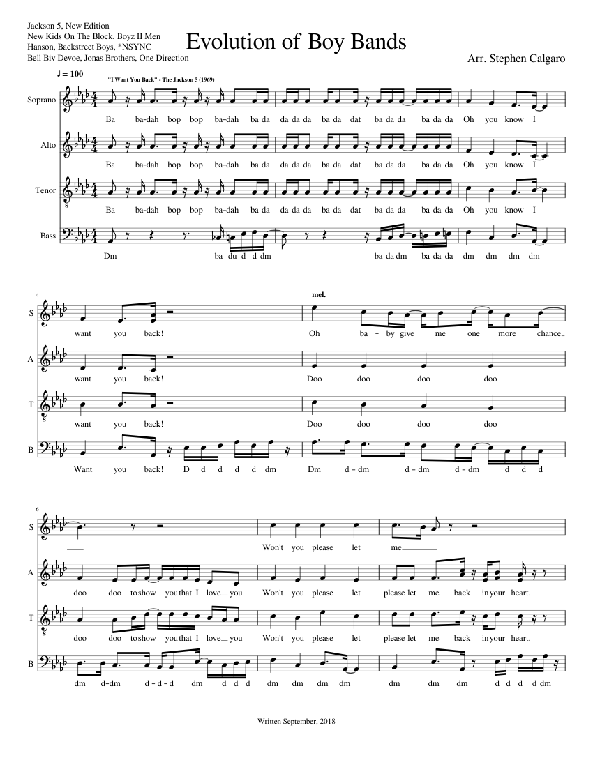 Evolution of Boy Bands (SATB) Sheet music for Piano, Woodblock (A ...