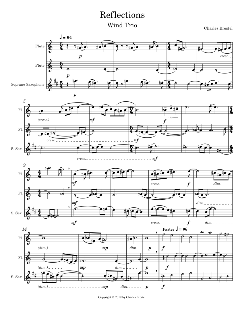 Reflections Sheet music for Flute, Saxophone soprano (Mixed Trio ...