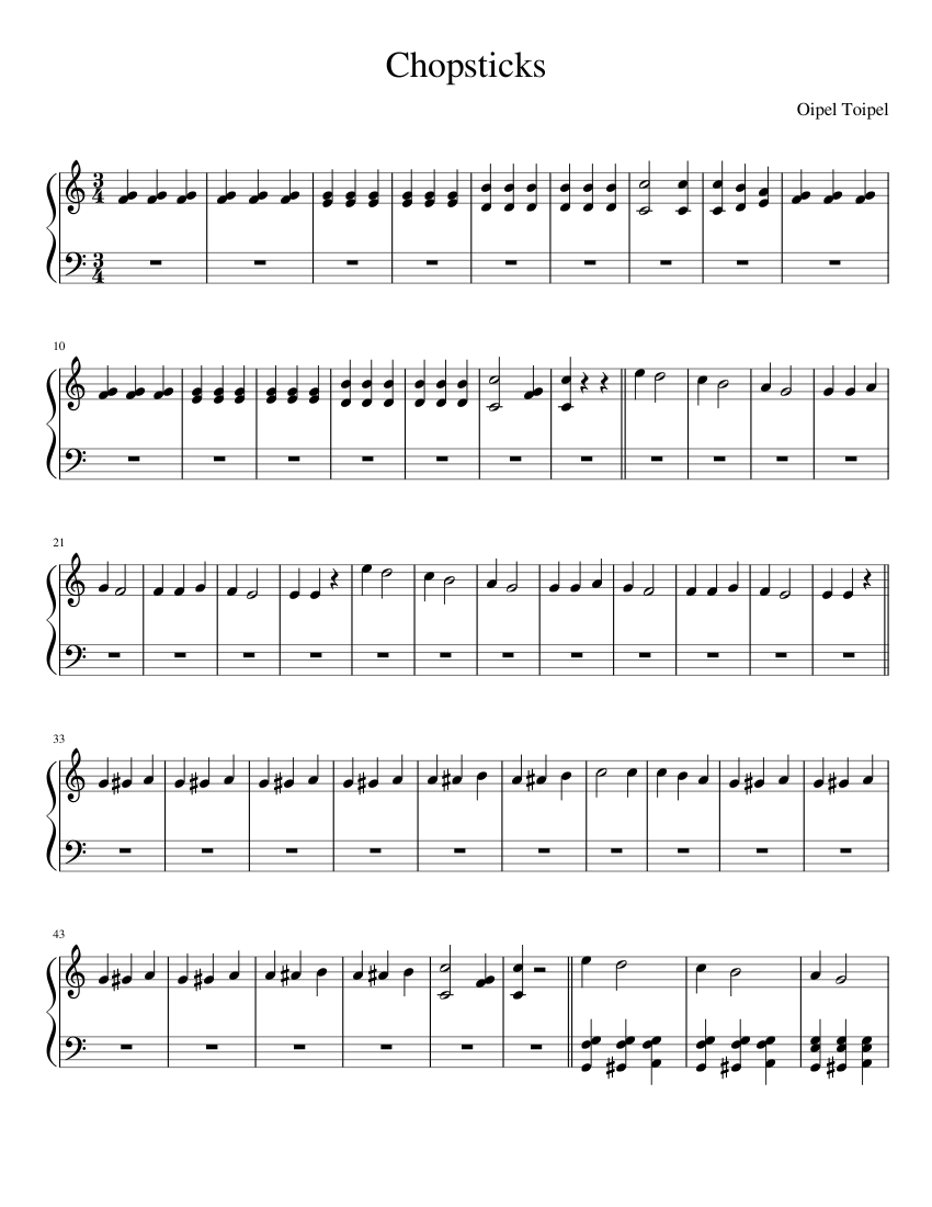 Chopsticks Sheet Music for Piano (Solo) easy | MuseScore.com