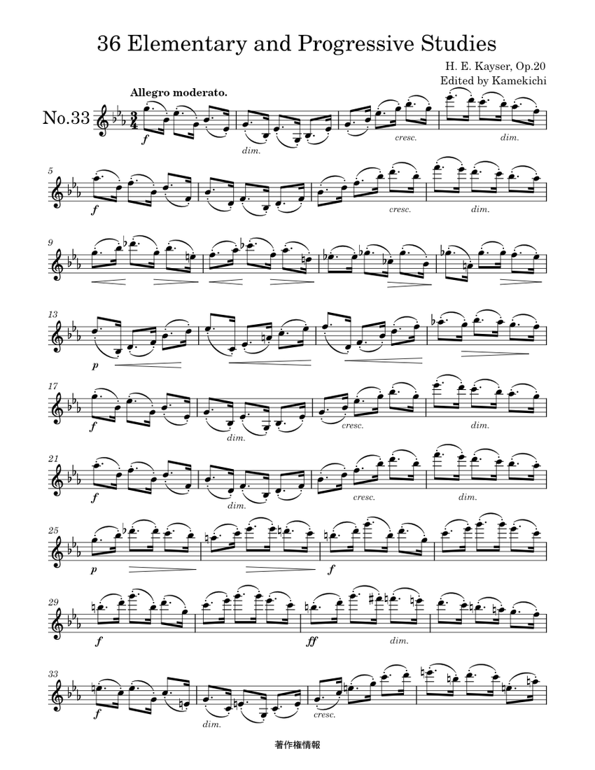 Kayser Etude No.33 Sheet music for Violin (Solo) | Musescore.com