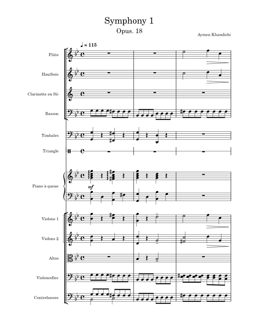 Symphony 1 Sheet music for Piano, Flute, Oboe, Clarinet in b-flat ...