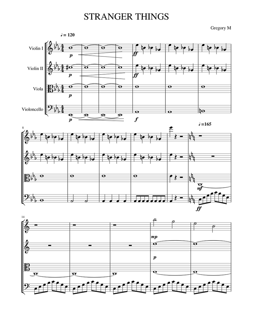 STRANGER THINGS Sheet Music for Violin, Viola, Cello (String Quartet ...