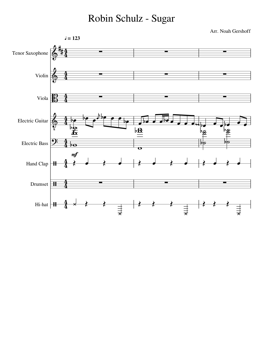 Sugar - Robin Schulz Sheet Music for Saxophone tenor, Violin, Viola ...