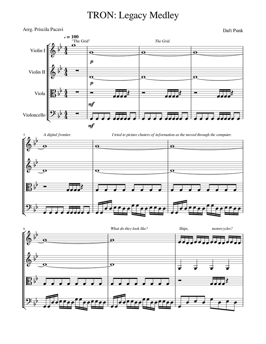 TRON: Legacy Medley Sheet Music for Violin, Viola, Cello (String ...