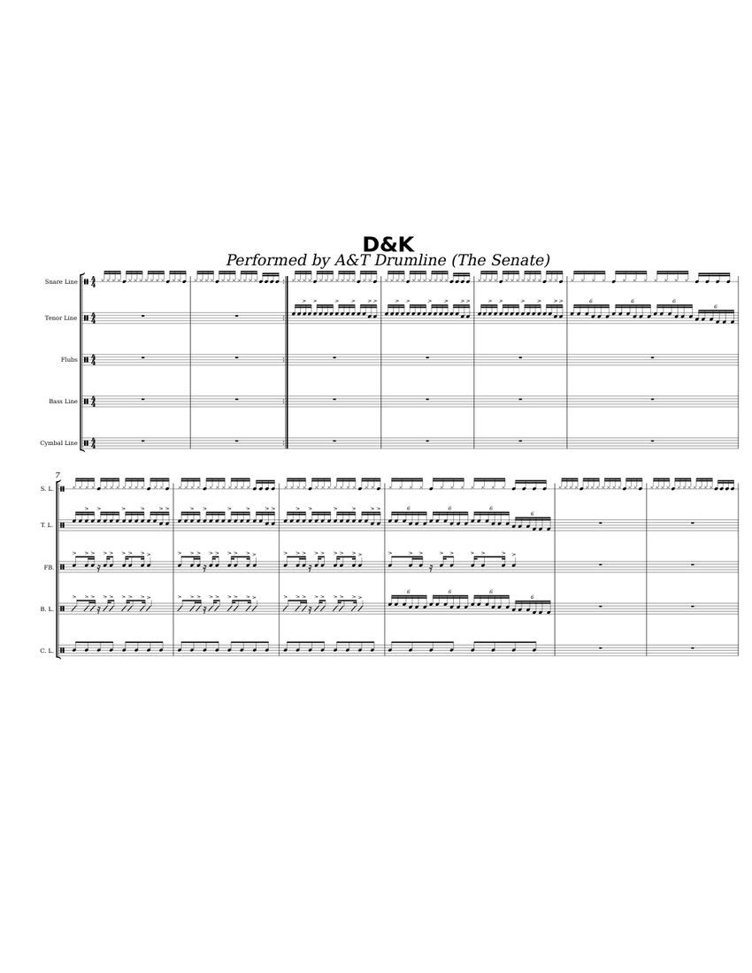 D&K Sheet music for Snare drum, Crash, Tenor drum, Bass drum ...
