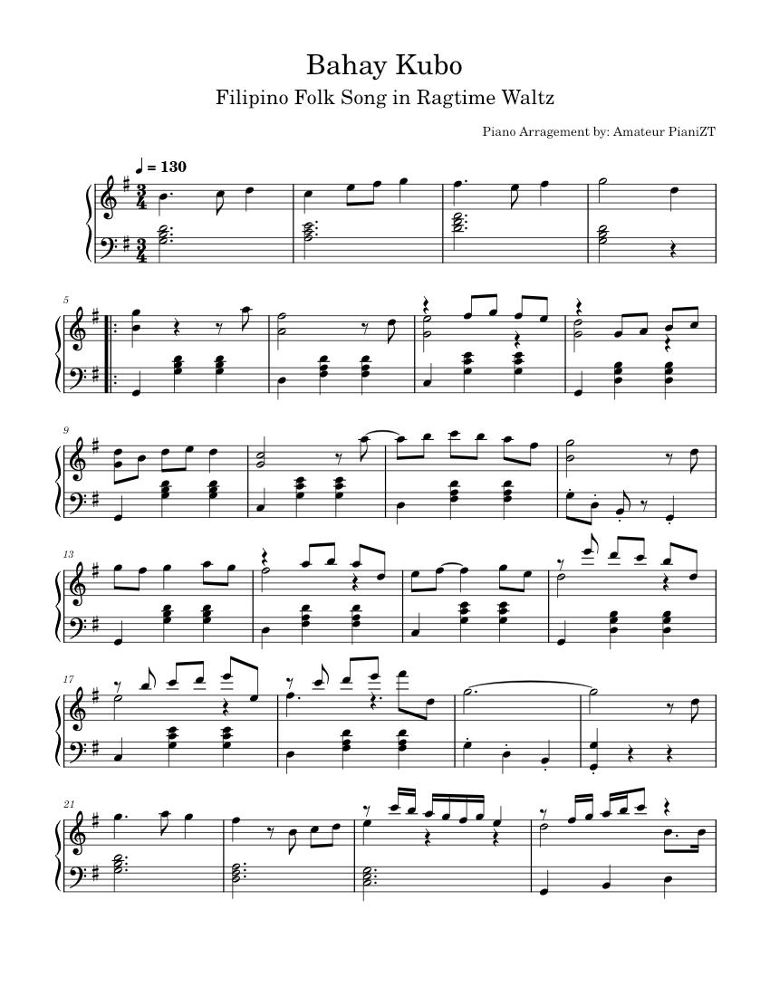 Bahay kubo – Misc Traditional Bahay Kubo Sheet music for Piano (Solo ...
