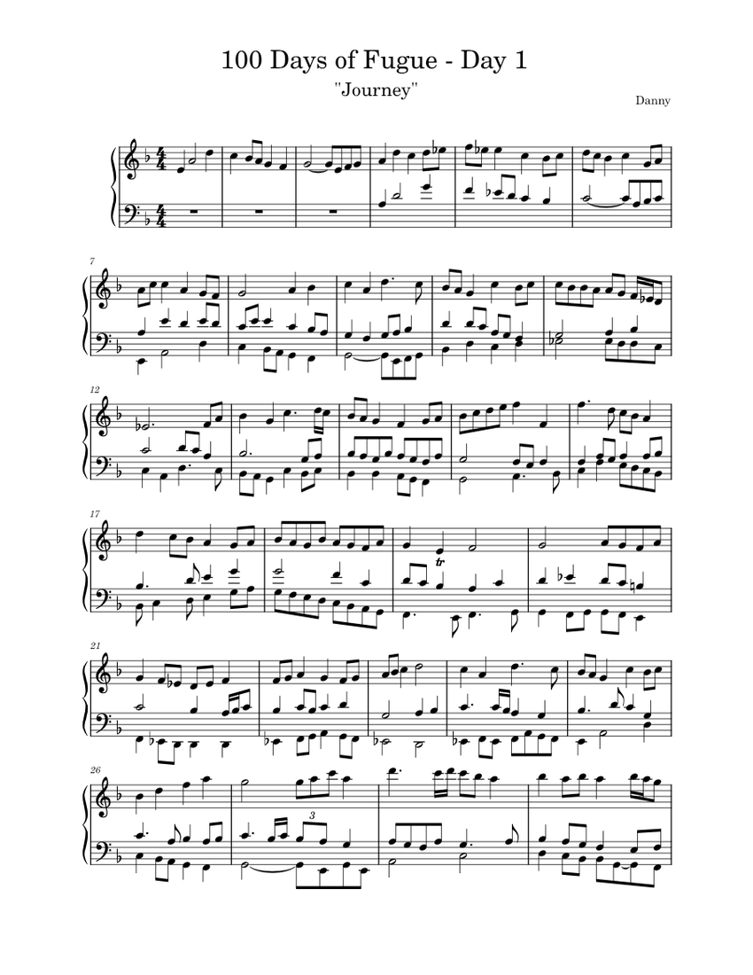 100 Days of Fugue: Day 1 - "Journey" Sheet music for Piano (Solo) | Musescore.com