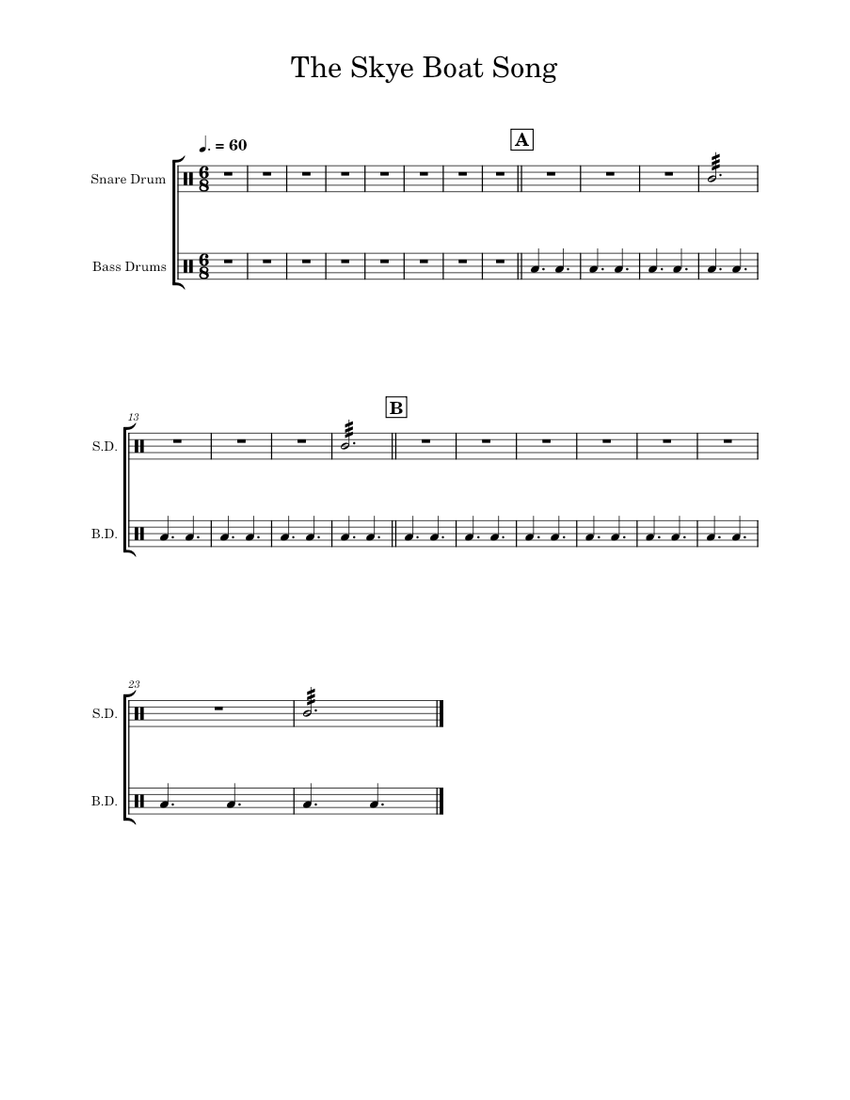 The Skye Boat Song Sheet Music for Snare drum, Bass drum (Percussion ...