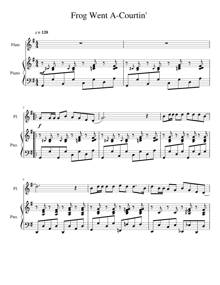 Frog Went A-Courtin' Sheet Music for Piano, Flute (Solo) | MuseScore.com
