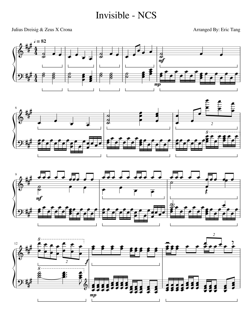 Invisible - Julius Dreisig & Zeus X Crona (NCS) Sheet music for Piano ...