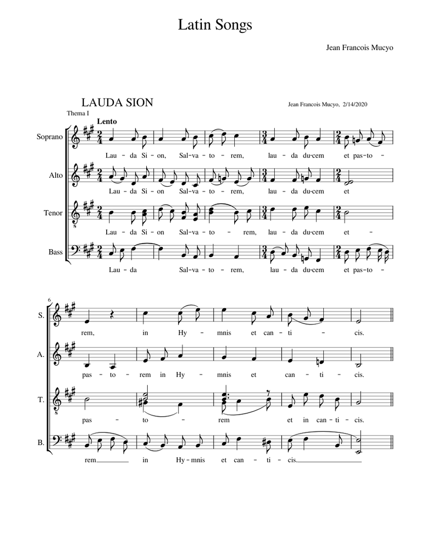 Lauda Sion Sheet Music for Soprano, Alto, Tenor, Bass voice & more ...