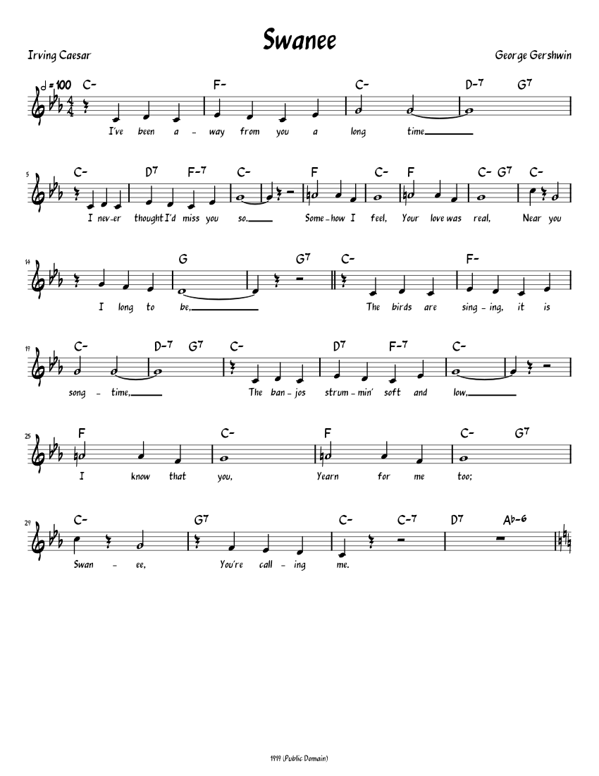 Swanee (lead sheet with lyrics and verse ) Sheet music for Piano (Solo ...