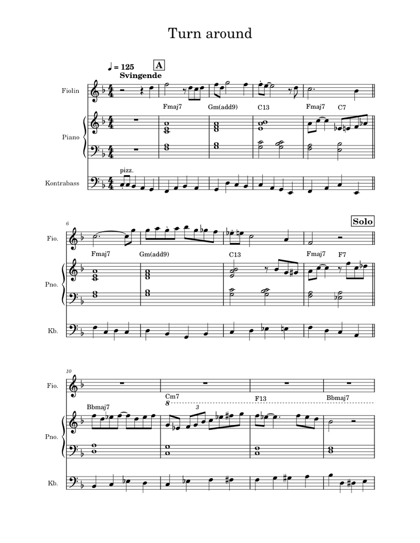 Turn Around Sheet Music for Piano, Contrabass, Violin (Mixed Trio ...