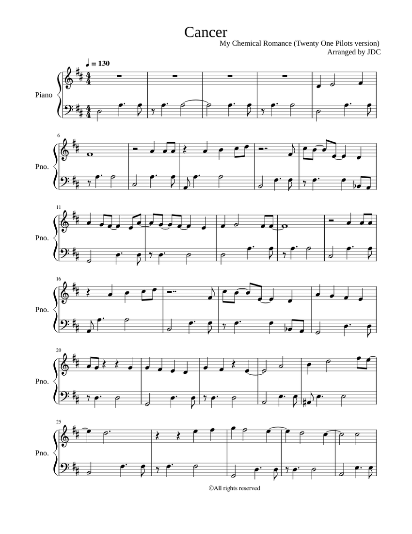 Cancer – Twenty One Pilots Sheet Music for Piano (Solo) Easy ...