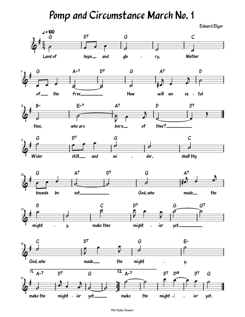 Pomp and Circumstance March No.1, Op.39 No.1 (Lead sheet with lyrics ...