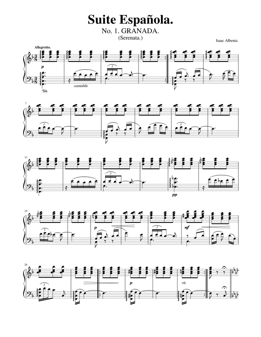 Albeniz - Granada (Suite Española No. 1) Sheet music for Piano (Solo ...