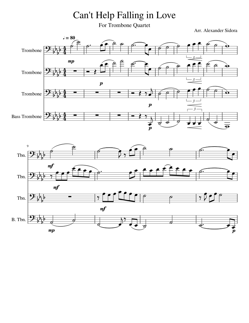 Can't Help Falling in Love Sheet Music for Trombone, Trombone bass ...