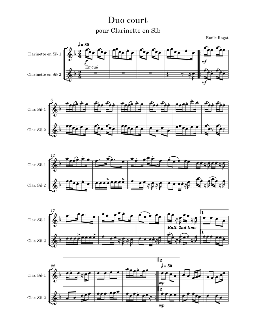 Duet for Clarinet Sheet music for Woodwinds (other) (Woodwind Duet ...