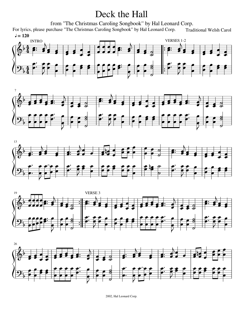 Deck the Halls - Misc Traditional Sheet Music for Piano (SATB) easy ...