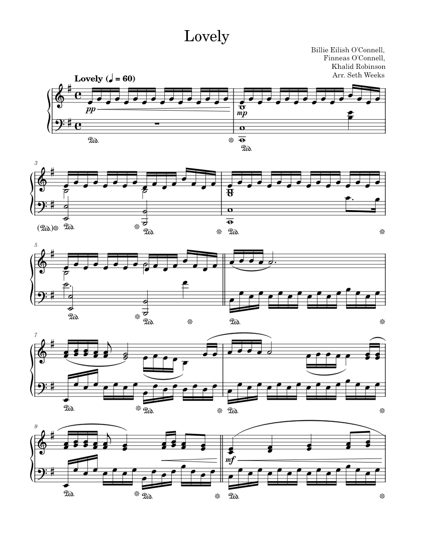 Lovely - Billie Eilish - Piano Solo Sheet Music for Piano (Solo ...