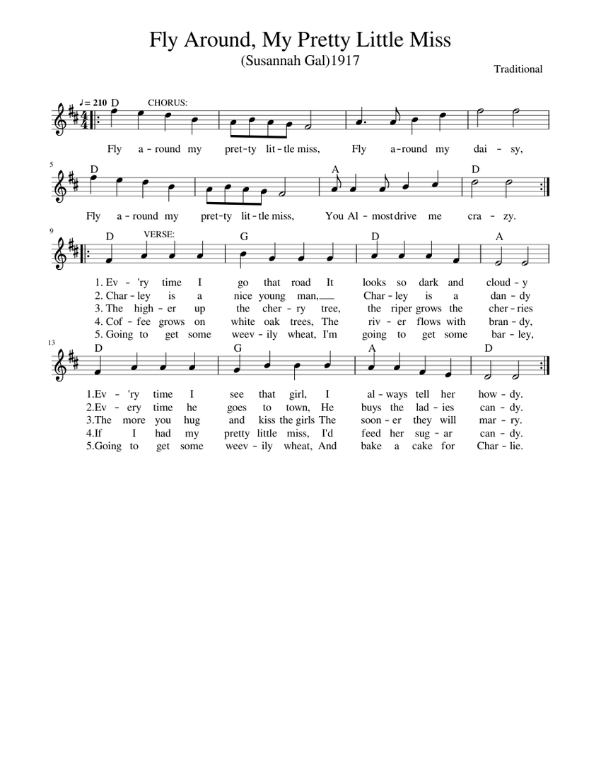 Fly Around, My Pretty Little Miss Sheet music for Piano (Solo ...