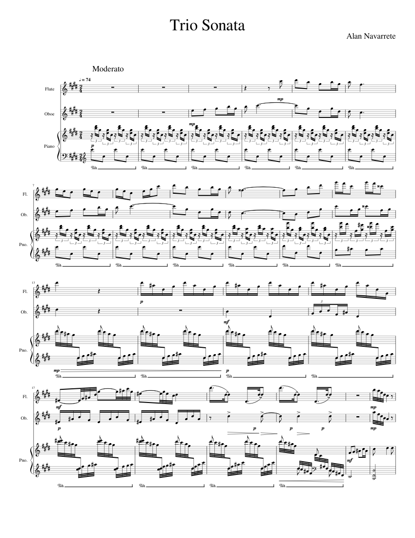 Trio Sonata Sheet music for Piano, Flute, Oboe (Mixed Trio) | Musescore.com