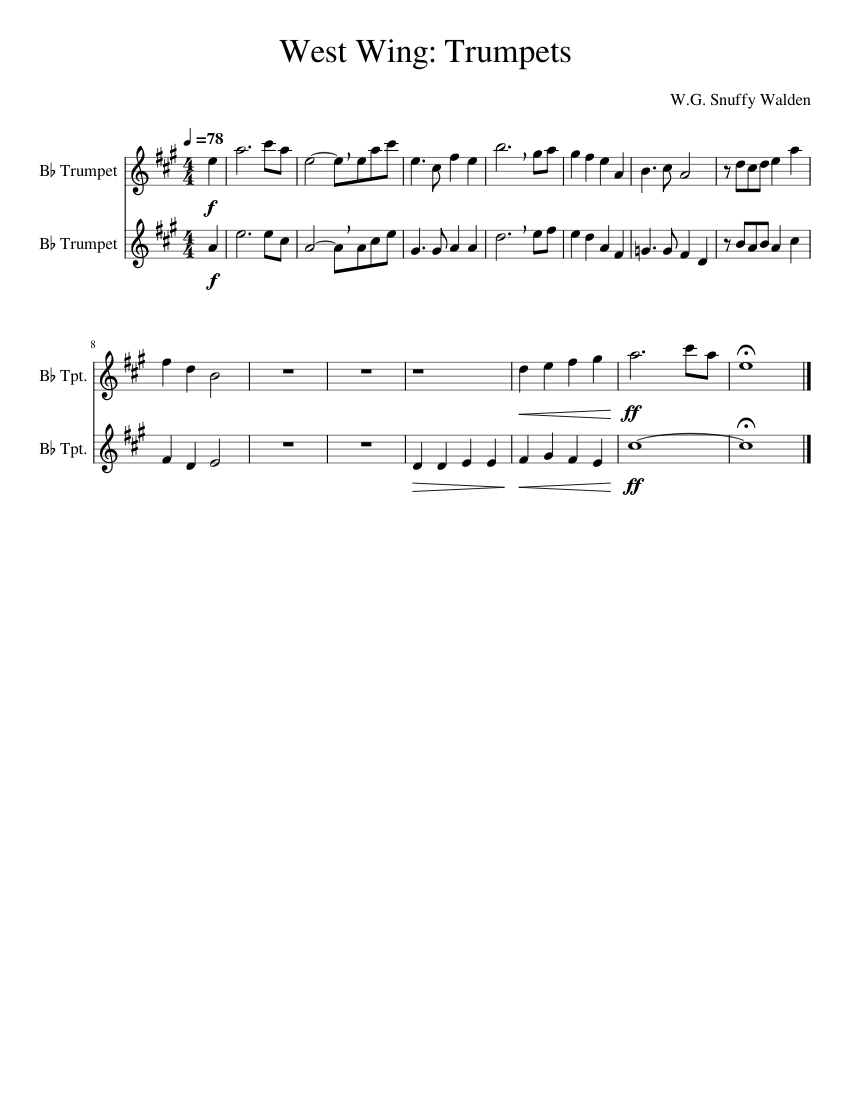The West Wing: Trumpets Sheet Music for Trumpet in b-flat (Brass Duet ...