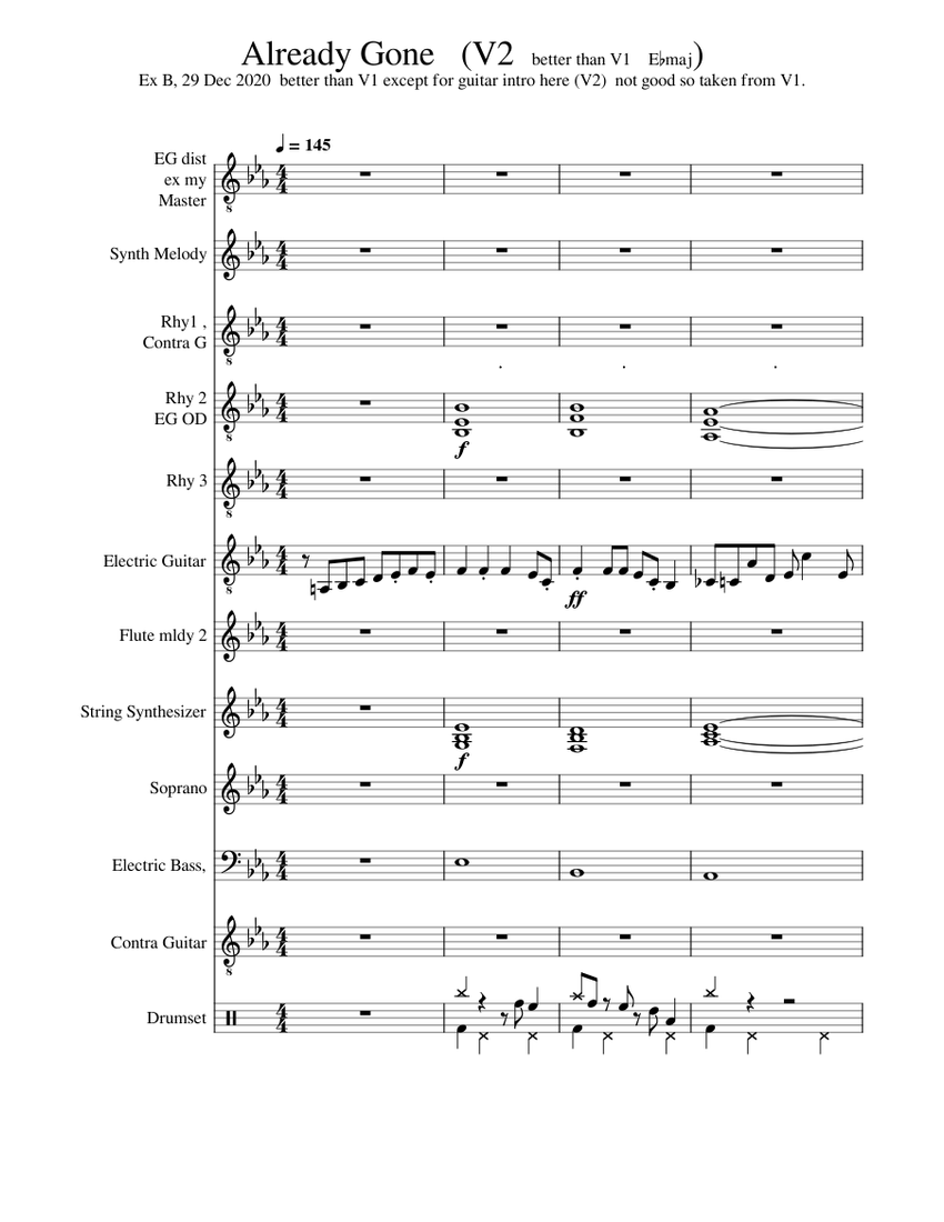 Already gone – Eagles Sheet Music for Soprano, Flute, Guitar, Bass ...