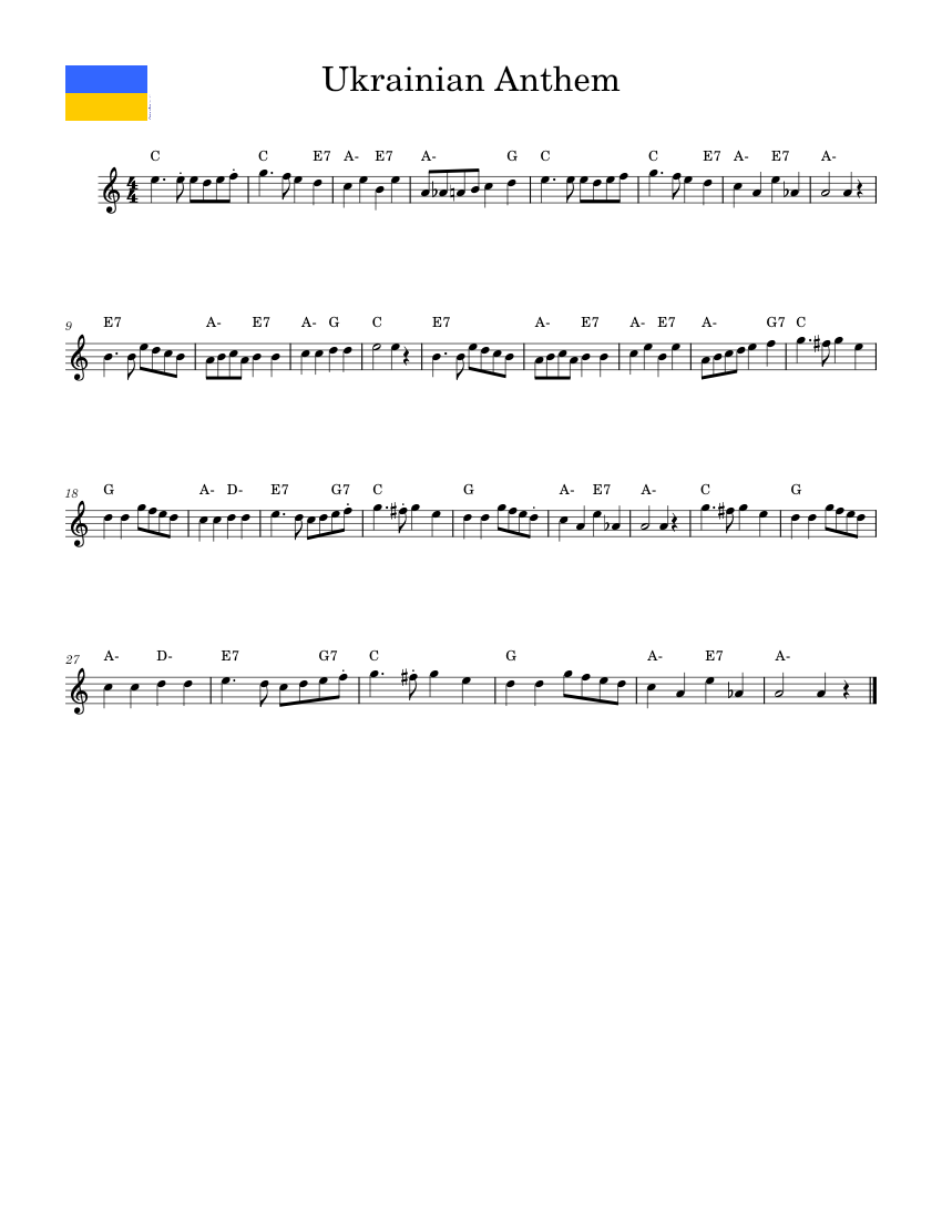 Ukrainian national anthem Sheet Music with Chords for Piano (Solo) Easy ...