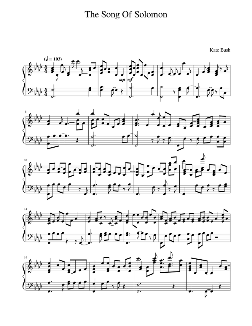 The Song of Solomon – Kate Bush Sheet music for Piano (Solo ...