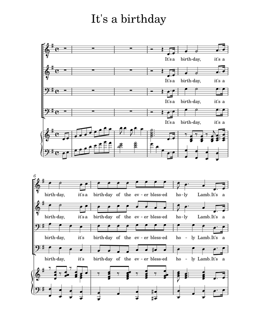 FRM616 It's a birthday-TTBB-PAR Sheet music for Piano, Tenor, Baritone ...