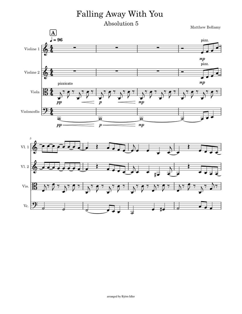 Muse - Falling Away With You Sheet Music for Violin, Viola, Cello ...