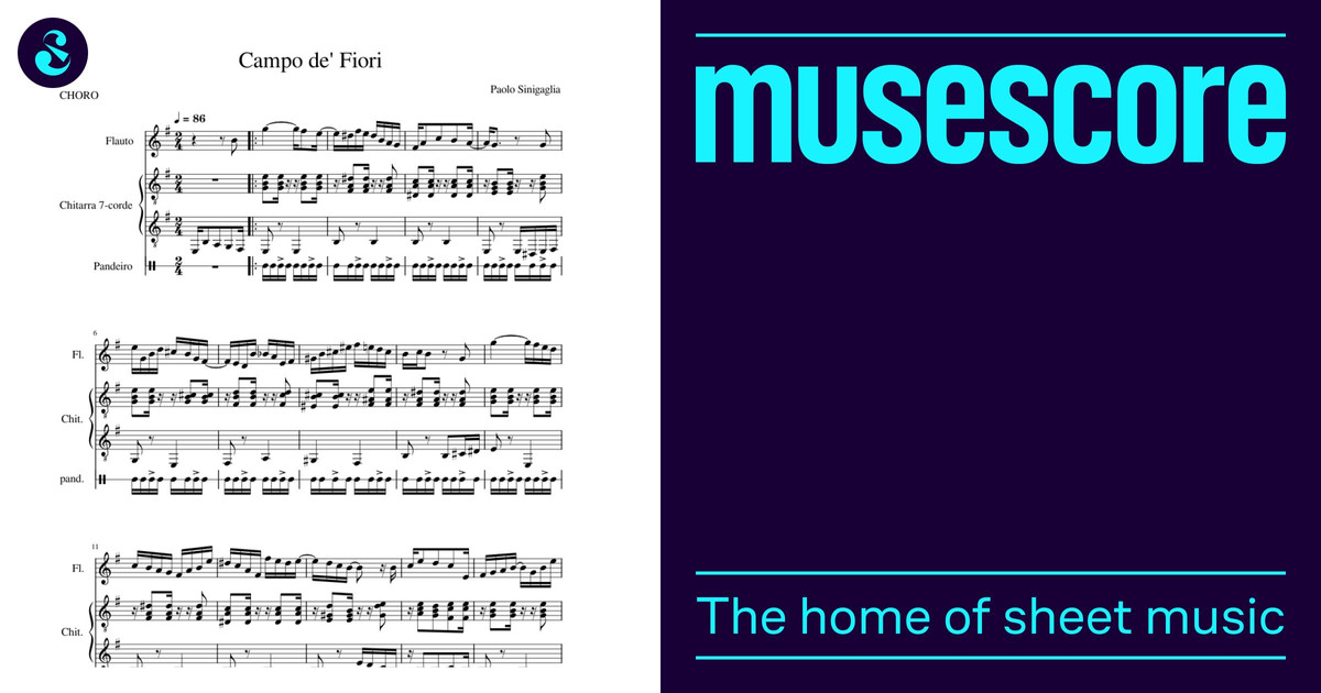 Campo de fiori – Paolo Sinigaglia Sheet music for Flute, Guitar, Drum ...