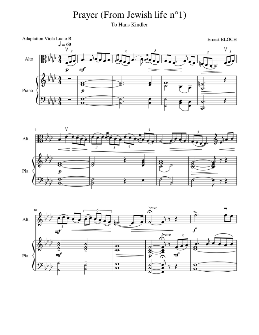 Prayer From Jewish life n°1 Viola Piano Sheet music for Piano, Viola ...
