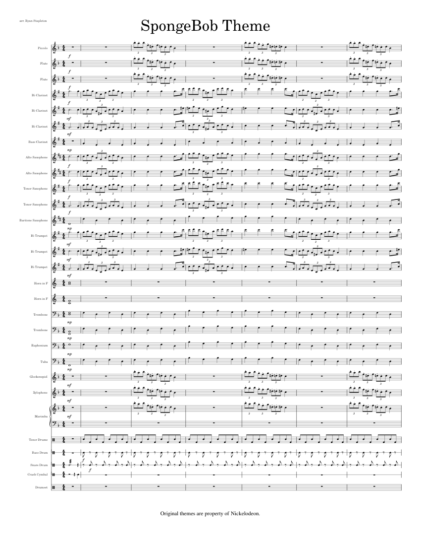 SpongeBob SquarePants Theme :) Sheet Music for Trombone, Euphonium ...