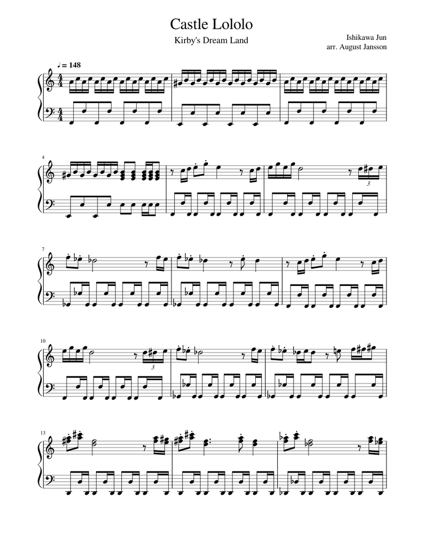 Castle Lololo - Kirby's Dream Land/キャッスルロロロ・星のカービィ Sheet Music for ...