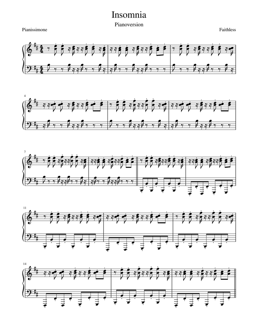 Insomnia by Faithless Sheet Music for Piano (Solo) | MuseScore.com