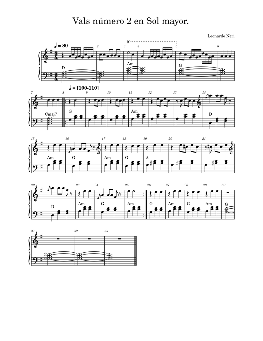 Vals número 2 en Sol mayor Sheet music for Piano (Solo) | Musescore.com