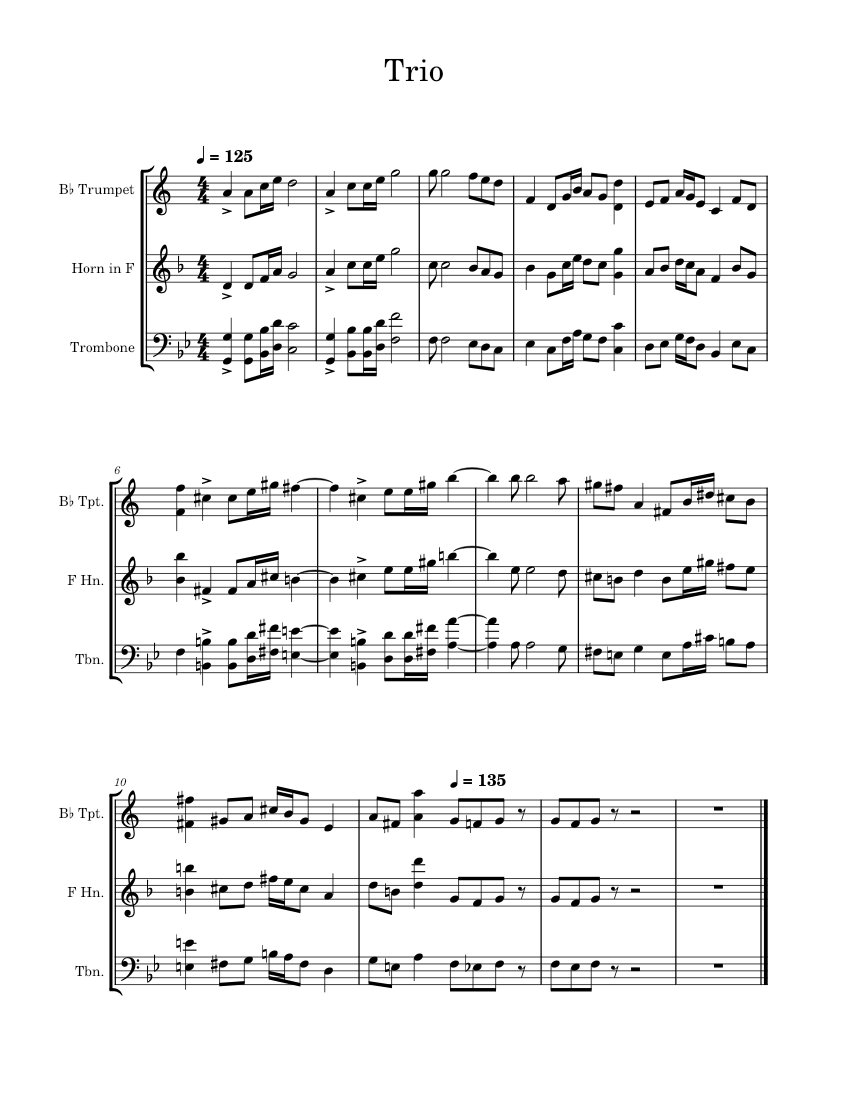 Trio Call Out Sheet Music For Trombone Trumpet In B Flat French Horn