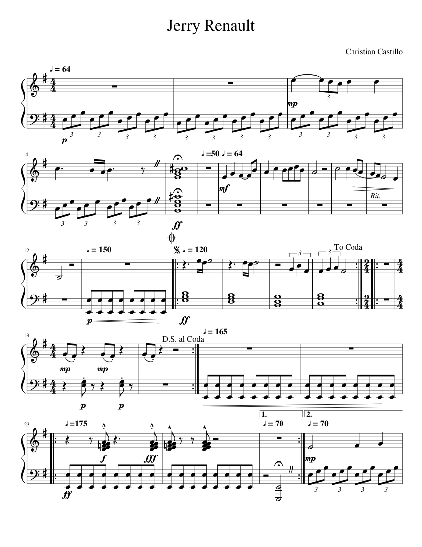 Jerry Renault Sheet Music for Piano (Solo) Easy | MuseScore.com