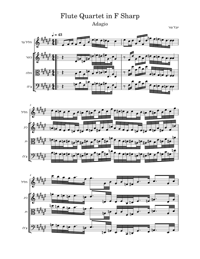 Flute Quartet in F Sharp Part 3 Sheet music for Flute, Violin, Viola ...