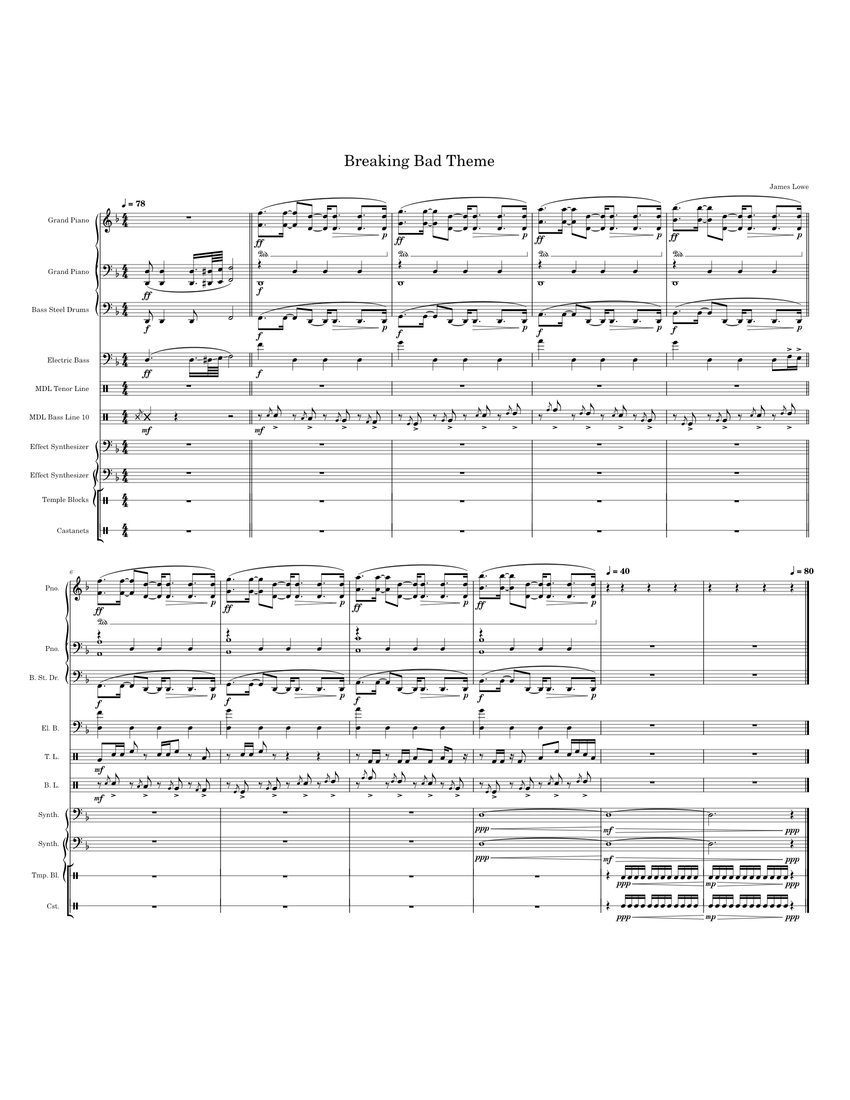 Breaking Bad Theme Sheet Music for Piano, Bass guitar, Tenor drum, Bass ...