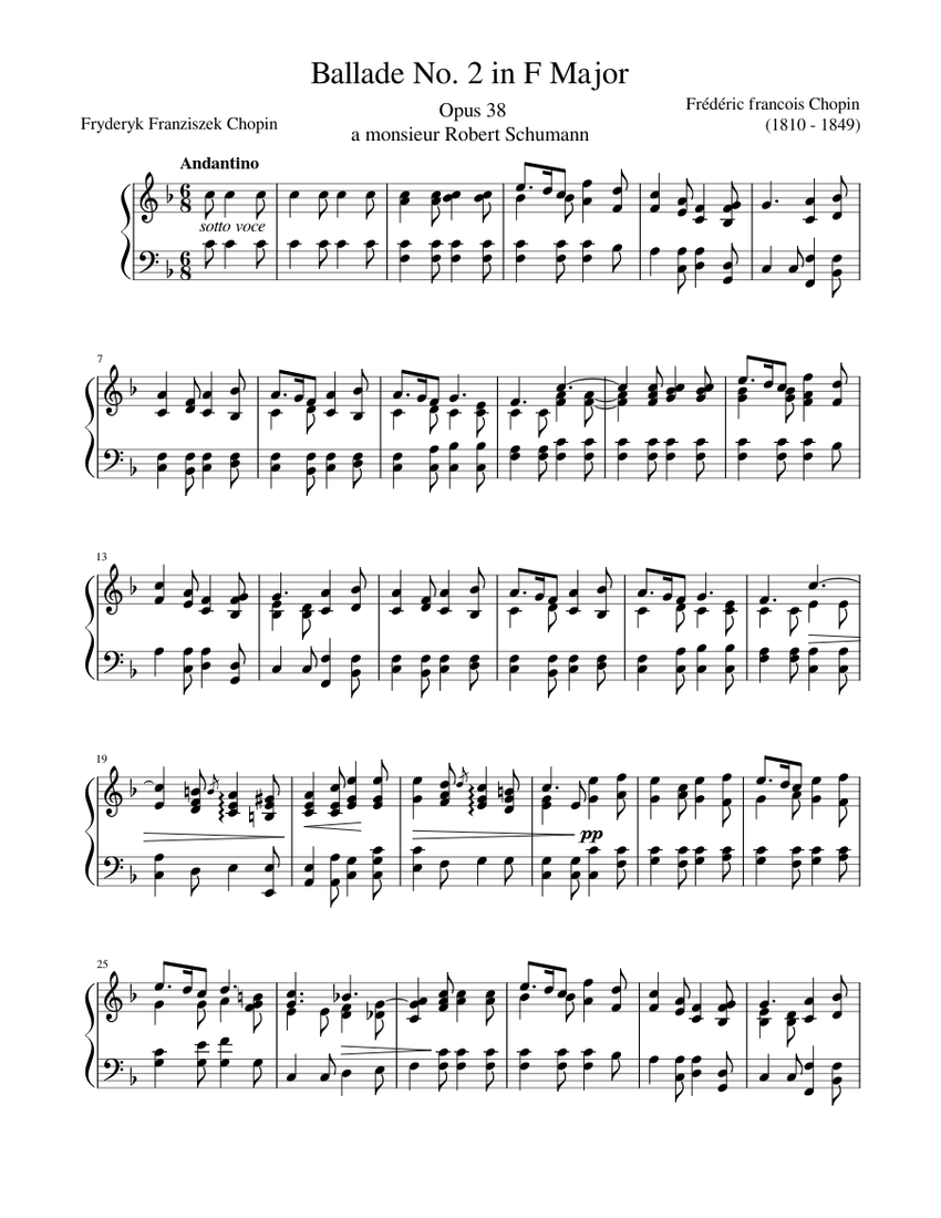 Ballade No.2, Op.38 – Frédéric Chopin Ballade No. 2 Opus 38 in F Major ...