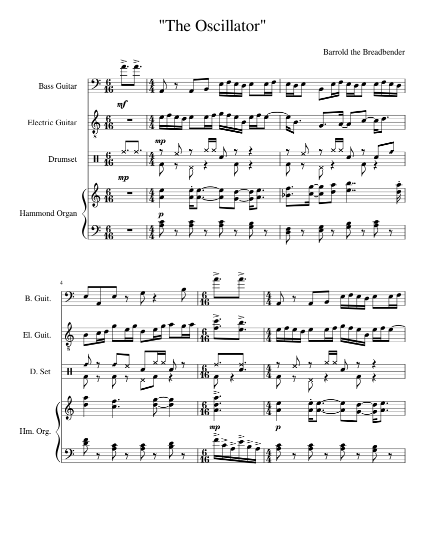 The Oscillator Sheet music for Organ, Guitar, Bass guitar, Drum group ...