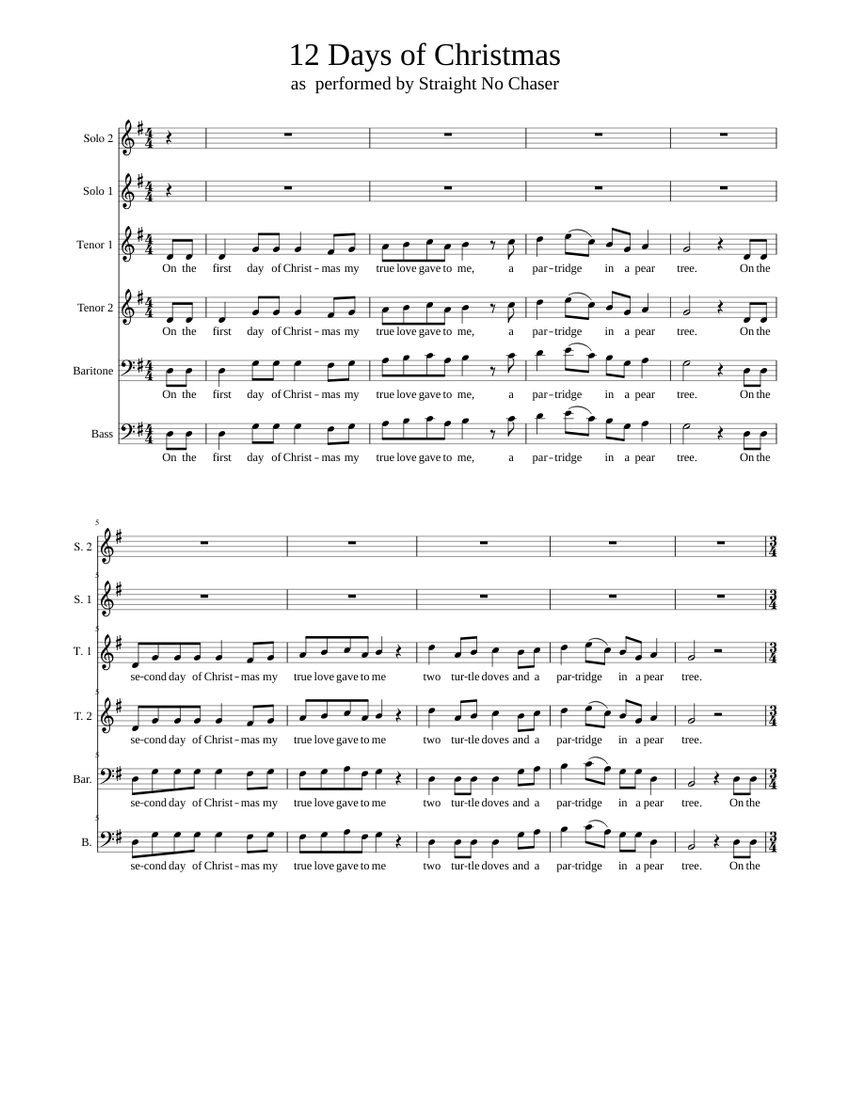 12 Days of Christmas Sheet music for Soprano, Child, Bass guitar (Mixed ...